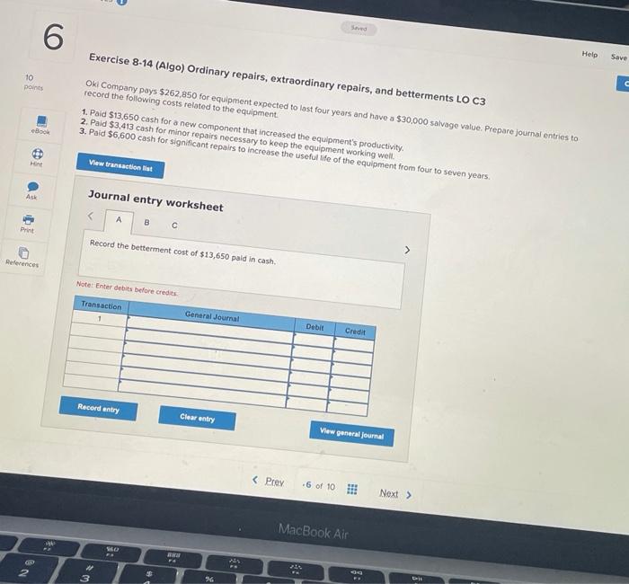 Solved Seved 6 Help Save 10 points Exercise 8-14 (Algo) | Chegg.com