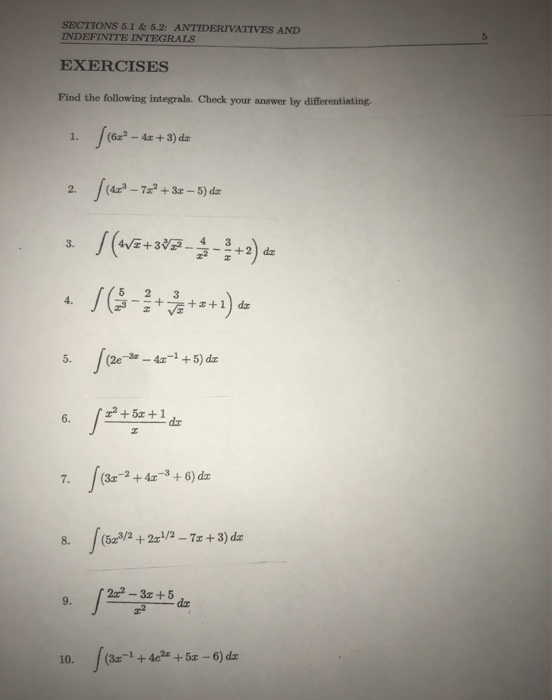 Solved SECTIONS 5.1 & 5.2: ANTIDERIVATIVES AND INDEFINITE | Chegg.com