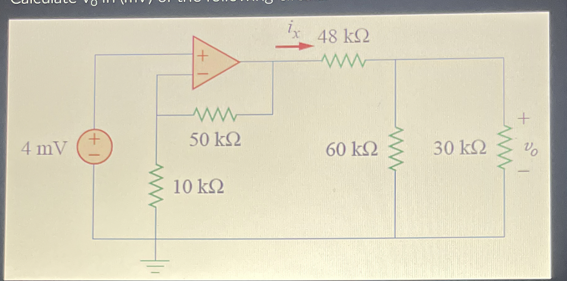 Solved Calculate vo in mV of the following circuit | Chegg.com