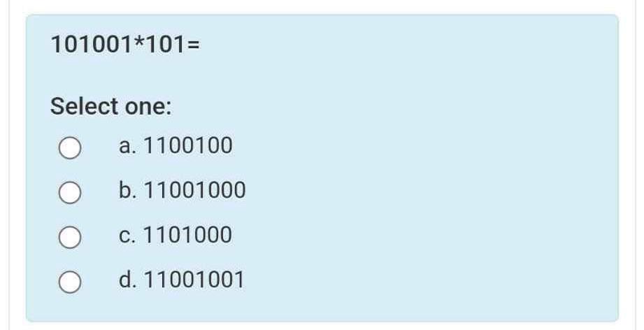 Solved 101001**101=Select | Chegg.com