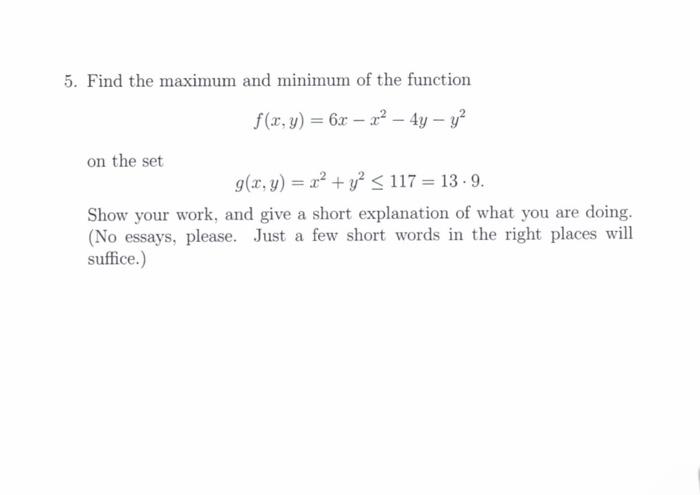 Solved 5 Find The Maximum And Minimum Of The Function
