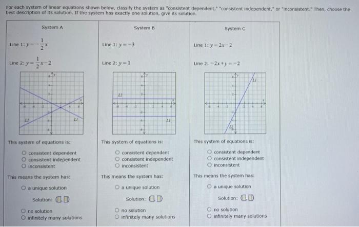 Solved For each system of linear equations shown below, | Chegg.com