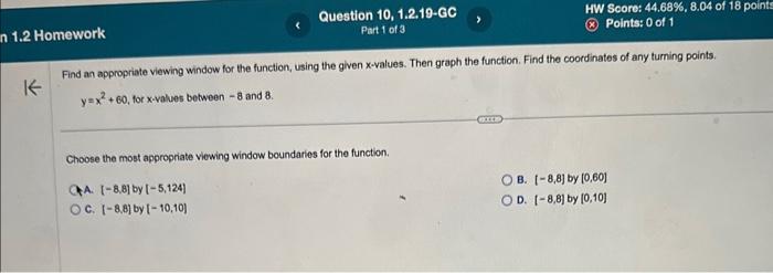 Solved Find an appropriate viewing window for the function, | Chegg.com