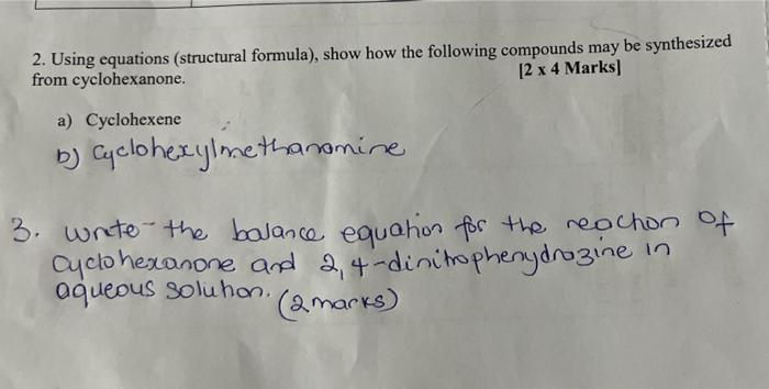 Solved 2. Using equations (structural formula), show how the | Chegg.com