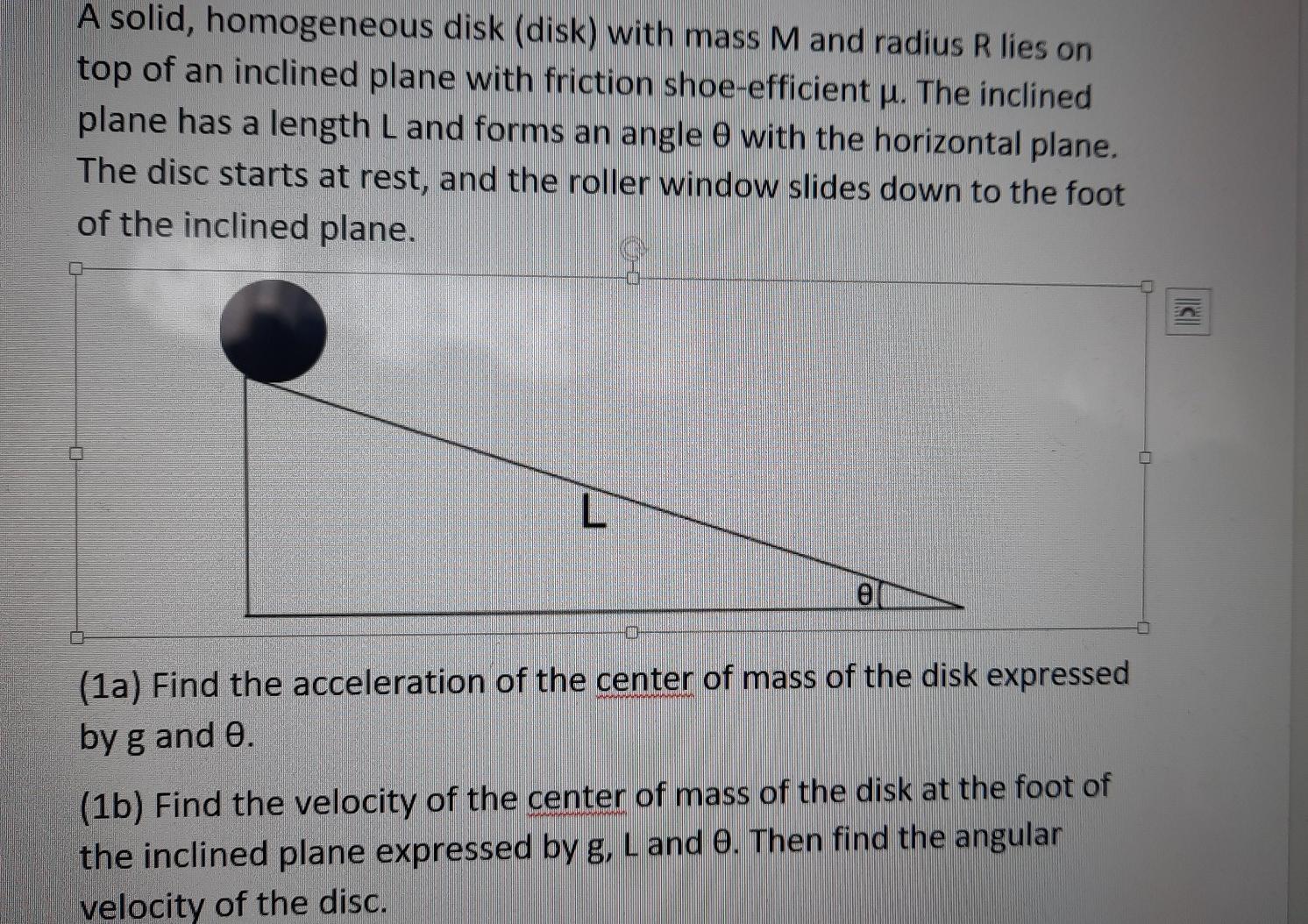 Solved A solid, homogeneous disk (disk) with mass M and | Chegg.com