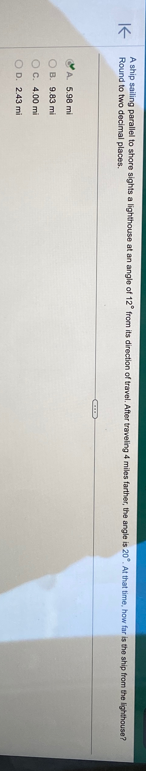 Solved A ship sailing parallel to shore sights a lighthouse | Chegg.com