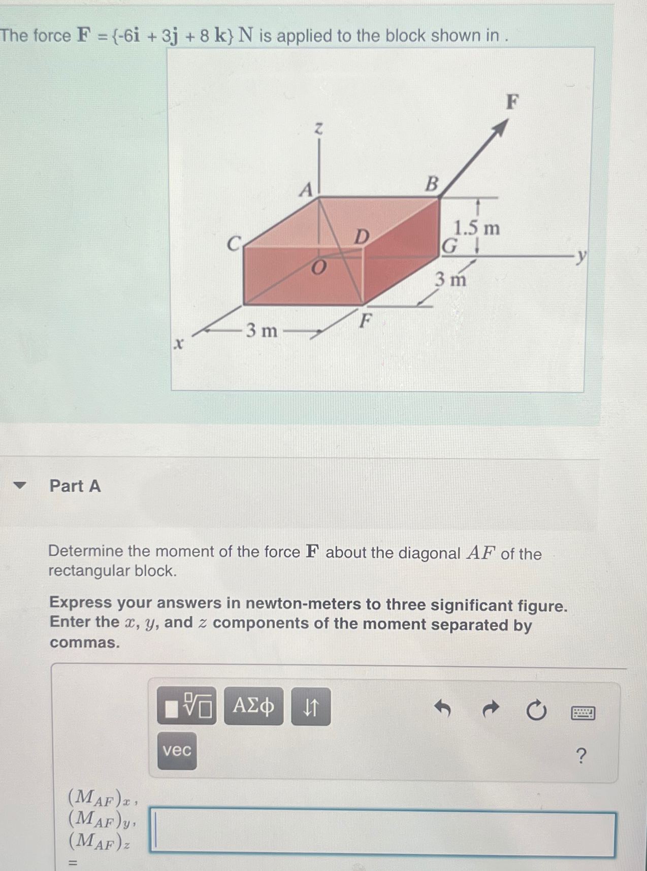 Solved The Force F { 6i 3j 8k}n ﻿is Applied To The Block