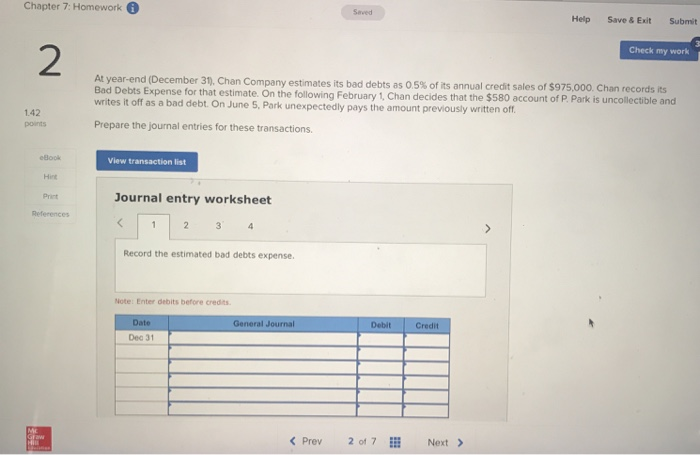 Solved Chapter 7: Homework Help Save & Exit Submit Check my | Chegg.com