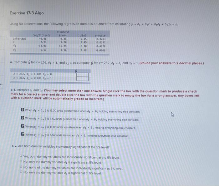 Solved Exercise 17-3 Algo Using 50 observations, the | Chegg.com Solved Exercise 17-3 Algo Using 50 observations, the | Chegg.com