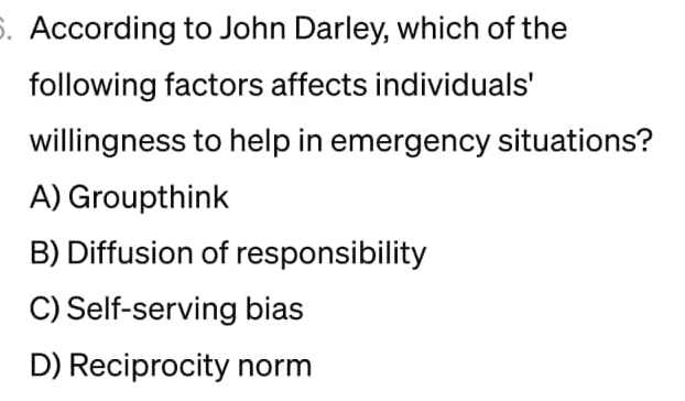 Solved According to John Darley, which of the following | Chegg.com