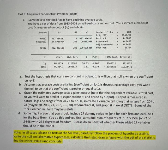 Solved Part II: Empirical Econometrics Problem (10 pts) 1. | Chegg.com