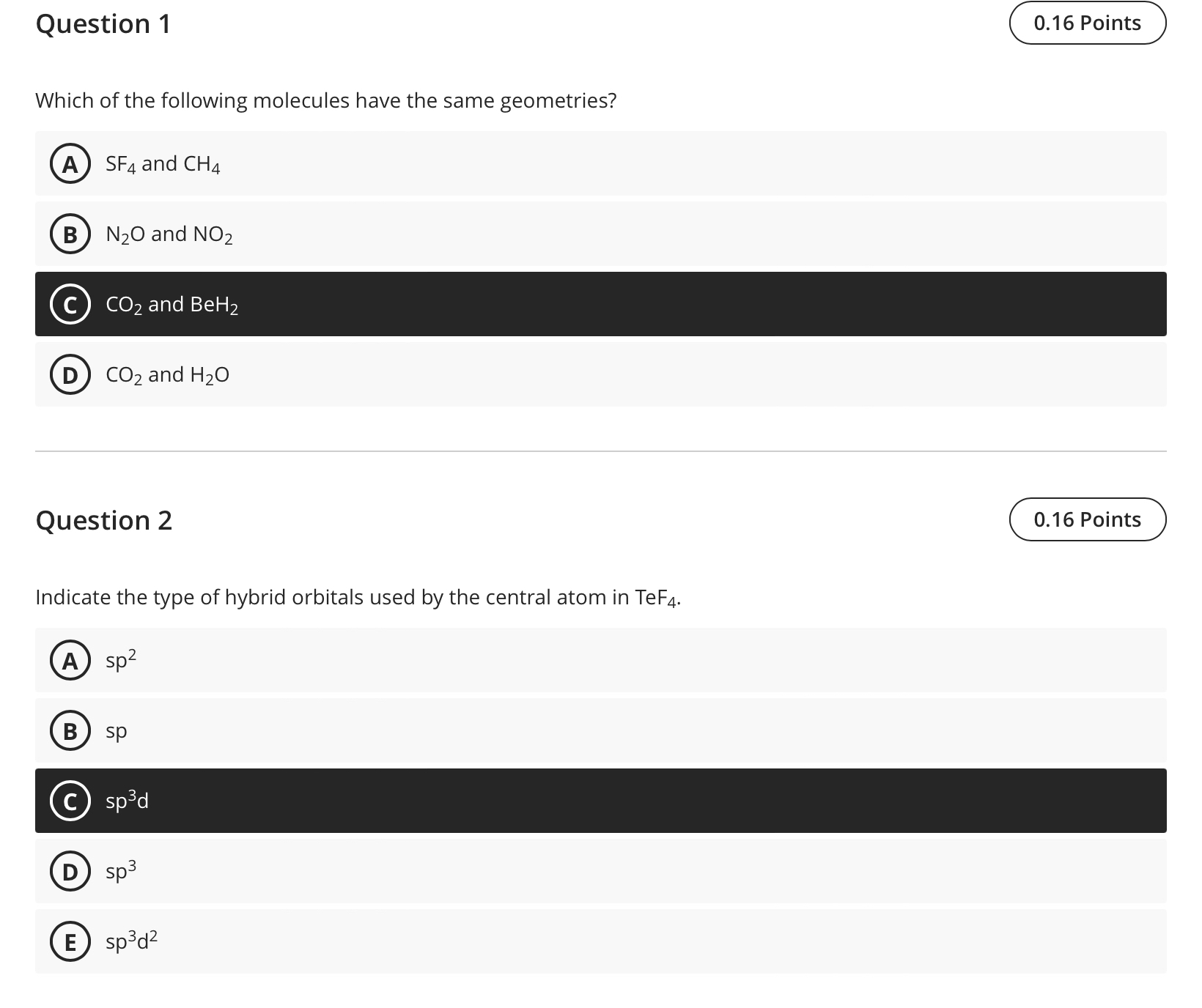 Solved Question 1Which of the following molecules have the | Chegg.com