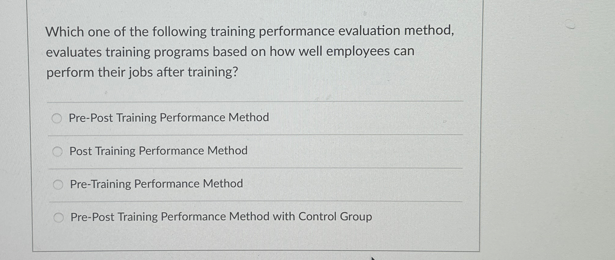 Solved Which one of the following training performance | Chegg.com