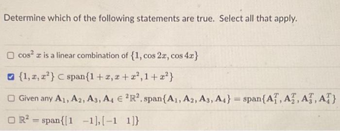 Solved Determine which of the following statements are true. | Chegg.com