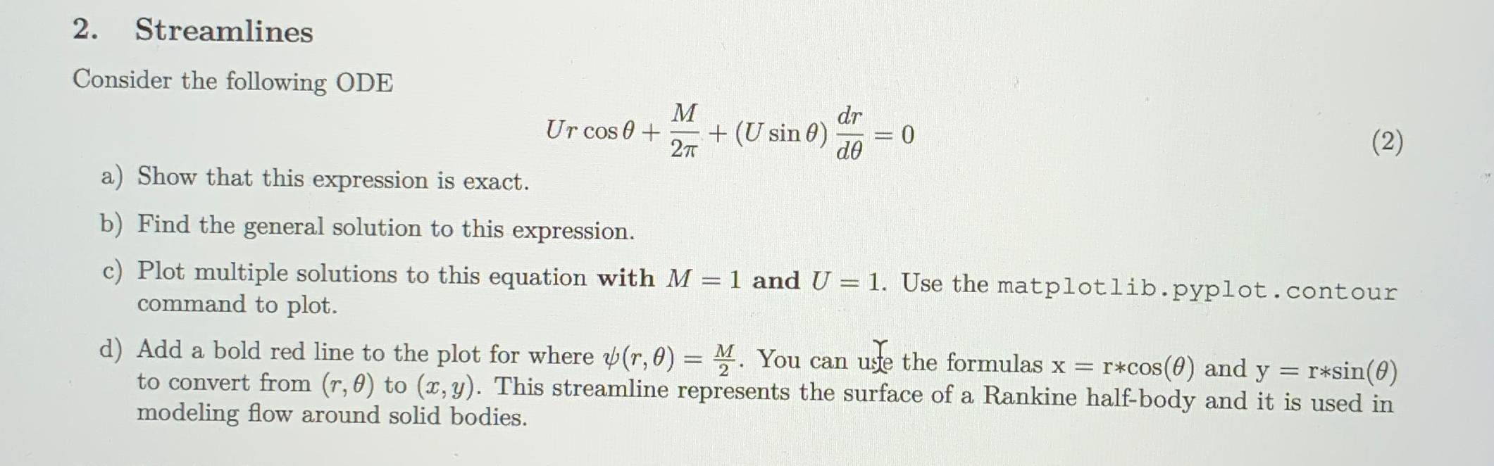 Solved Streamlines\\nConsider the following | Chegg.com