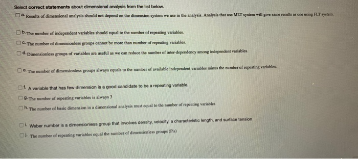 Solved Select Correct Statements About Dimensional Analysis 