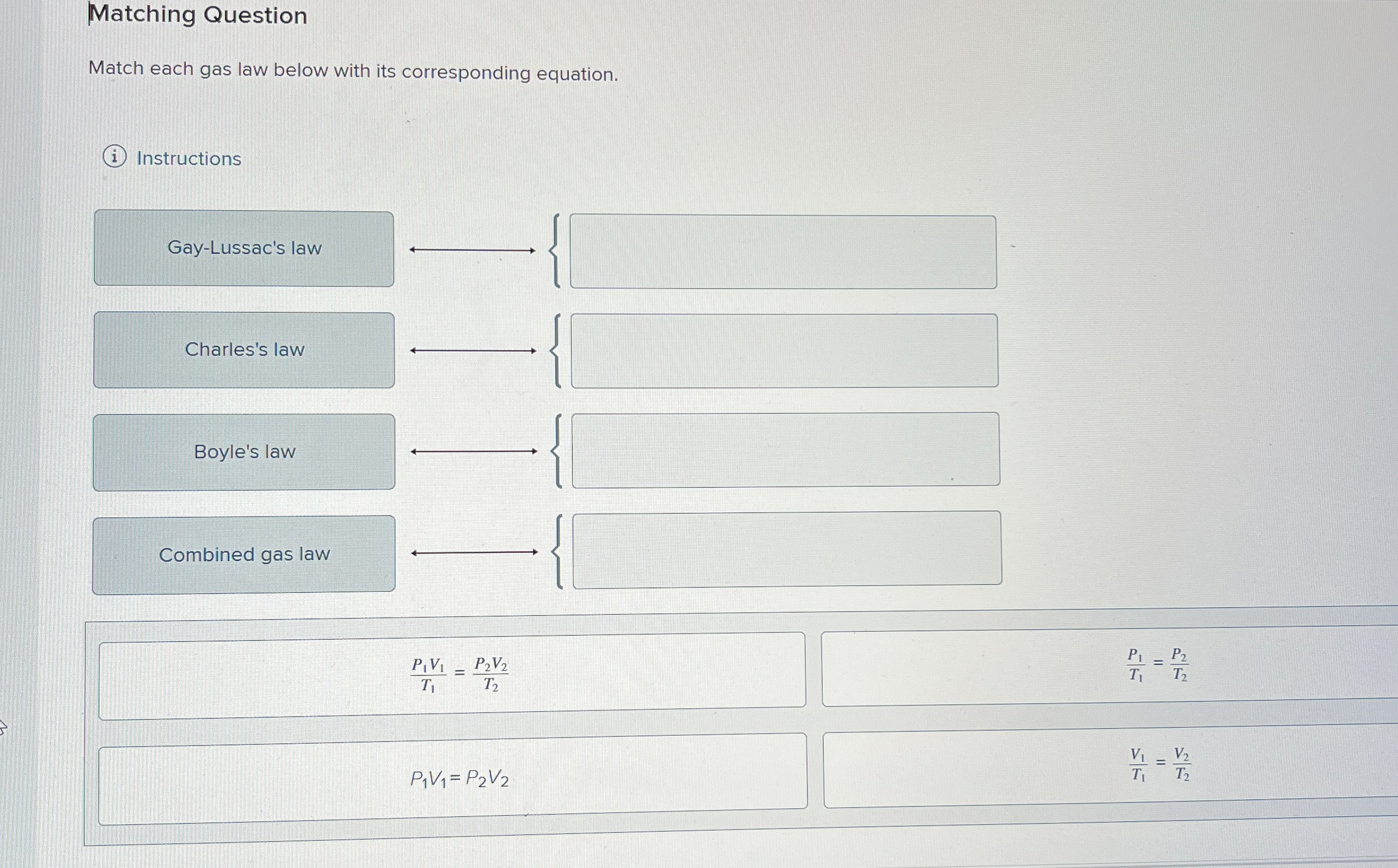 |Matching QuestionMatch each gas law below with its | Chegg.com