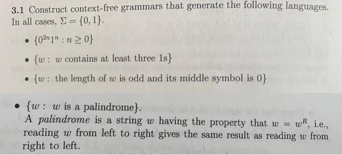 Solved 3.1 Construct context-free grammars that generate the | Chegg.com