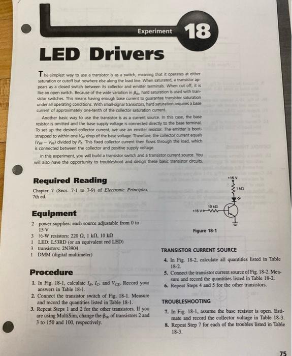 Solved Experiment 18 LED Drivers The simplest way to use a | Chegg.com