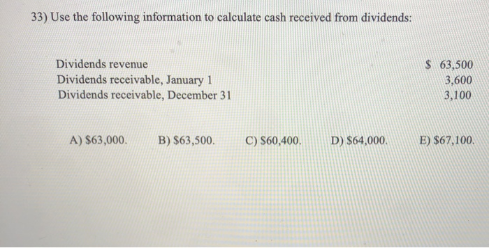 Solved 33) Use the following information to calculate cash | Chegg.com