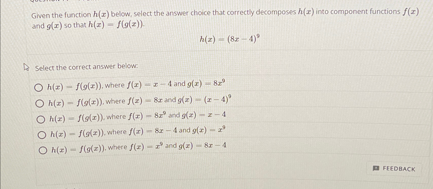 Solved Given the function h(x) ﻿below, select the answer | Chegg.com