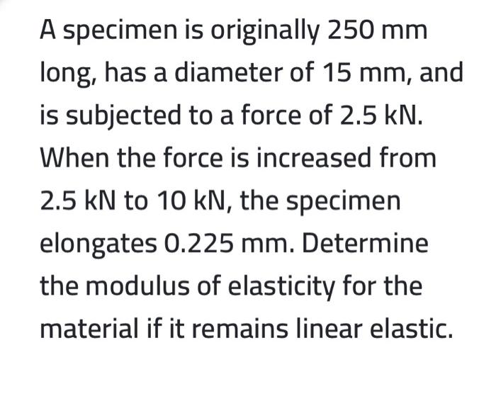 Solved A specimen is originally 250 mm long, has a diameter | Chegg.com