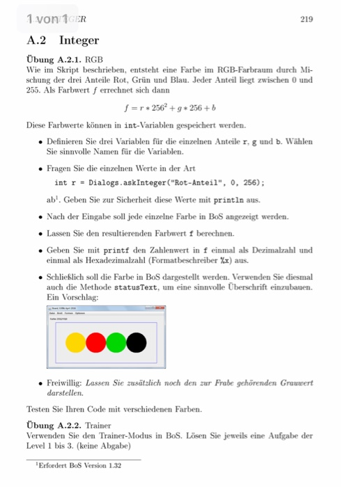 1 von 1GER 219 A.2 Integer Übung A.2.1. RGB Wie im | Chegg.com