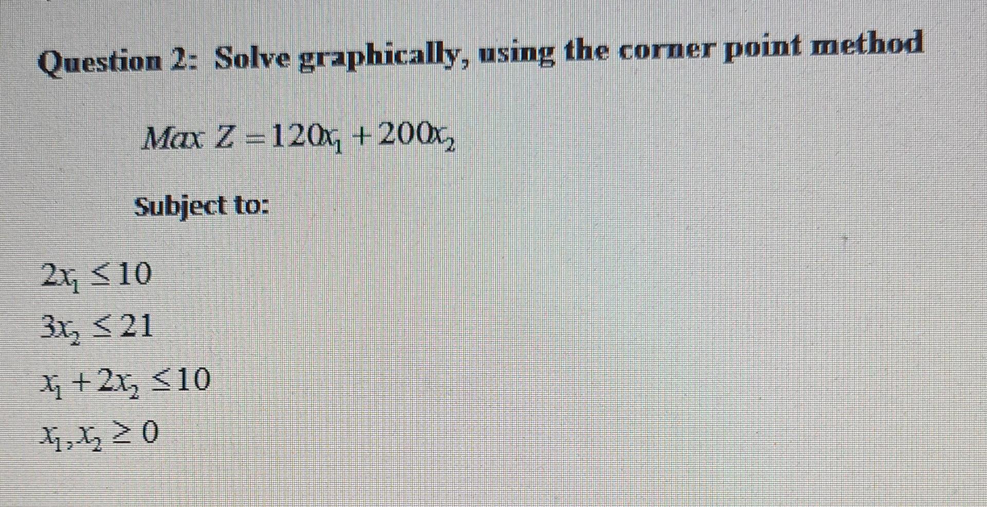 Solved Question 2: Solve graphically, using the corner point | Chegg.com