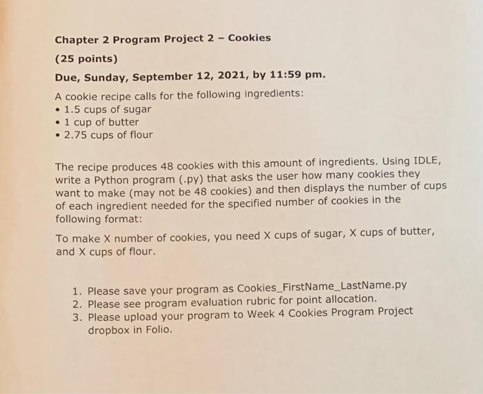 Solved Chapter 2 Program Project 2 - Cookies (25 points) | Chegg.com