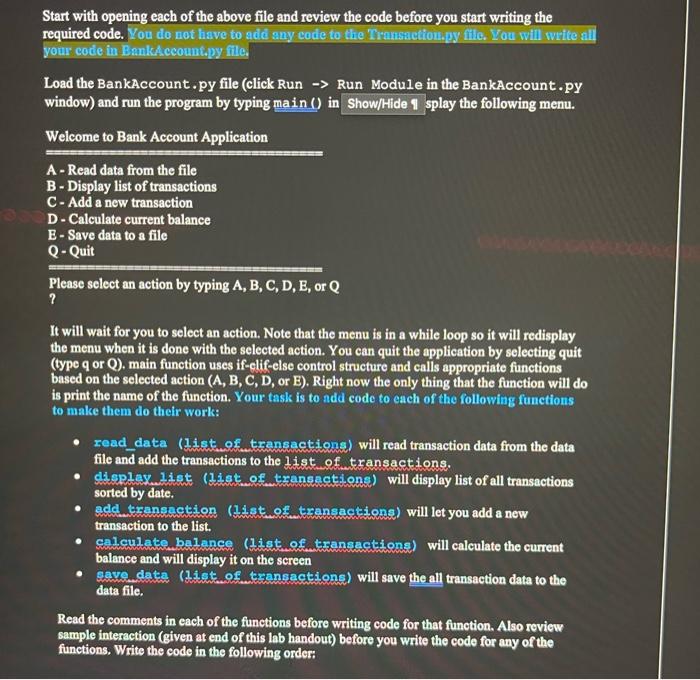 Solved # Transaction.py # Author: # Date: class Transaction: | Chegg.com