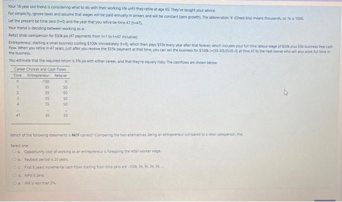 Solved Your 18 yeac old triend is considering what to do | Chegg.com