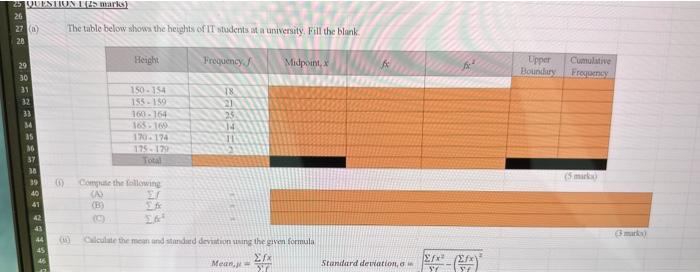 Solved The table below shows the heights of IT students at a | Chegg.com