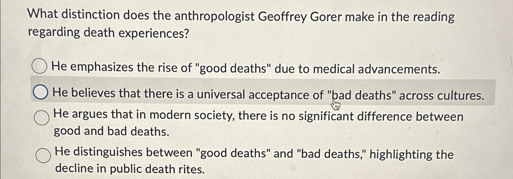 Solved What distinction does the anthropologist Geoffrey | Chegg.com