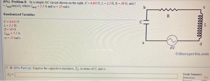 Solved (8%) Problem 8: In a simple AC circuit shown on the | Chegg.com