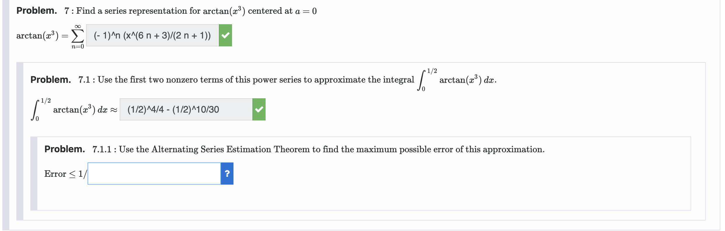 Solved Problem. 7.1.1: Use the Alternating Series Estimation | Chegg.com