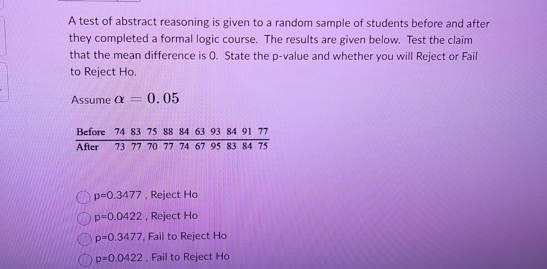 Solved A test of abstract reasoning is given to a random | Chegg.com