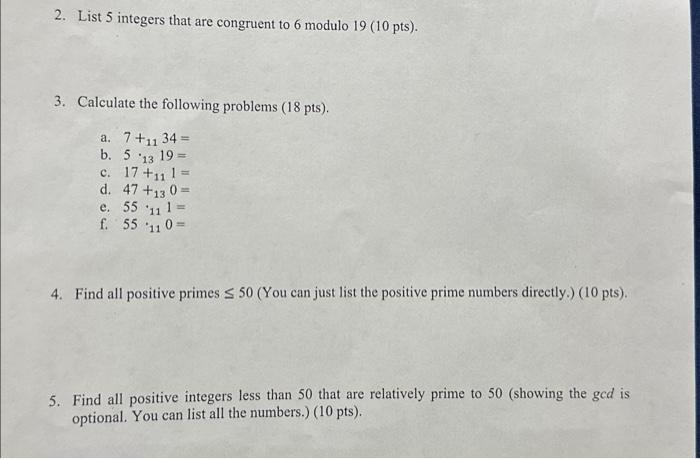 Solved 2. List 5 integers that are congruent to 6 modulo | Chegg.com