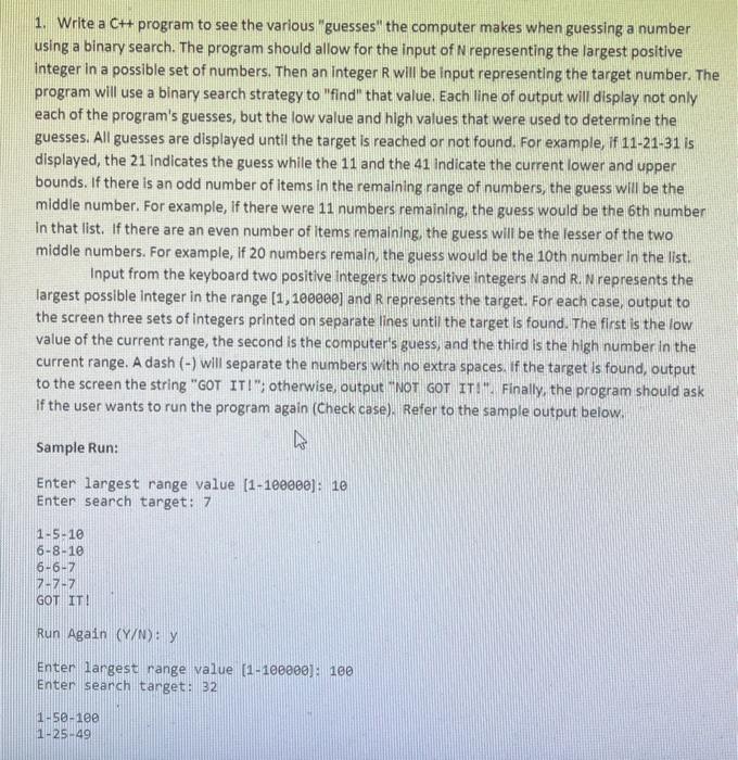 Solved 1. Write a C+t program to see the various "guesses" | Chegg.com