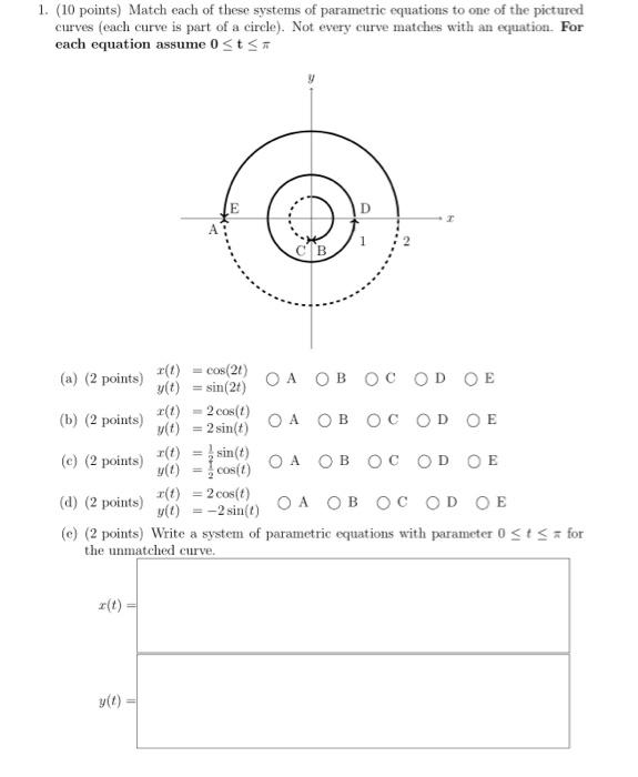 Solved 1. (10 points) Match each of these systems of | Chegg.com