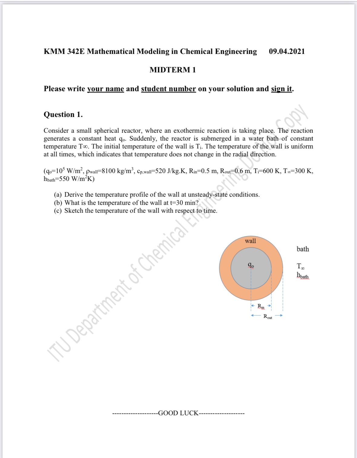 Solved KMM 342E Mathematical Modeling in Chemical | Chegg.com