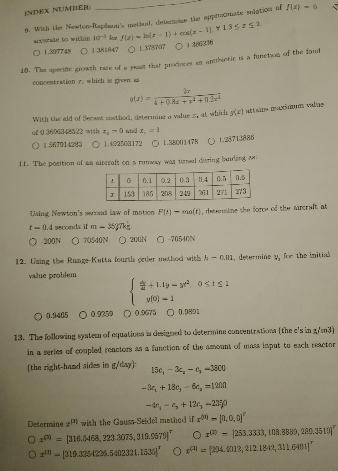 Solved INDEX NUMBER: 9. With the Newtun-Raphwat's method, | Chegg.com