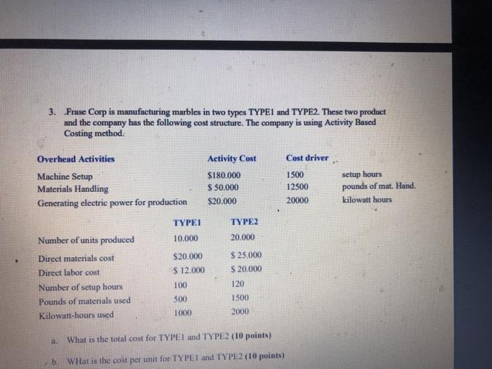 Solved 3. Frase Corp is manufacturing marbles in two types | Chegg.com