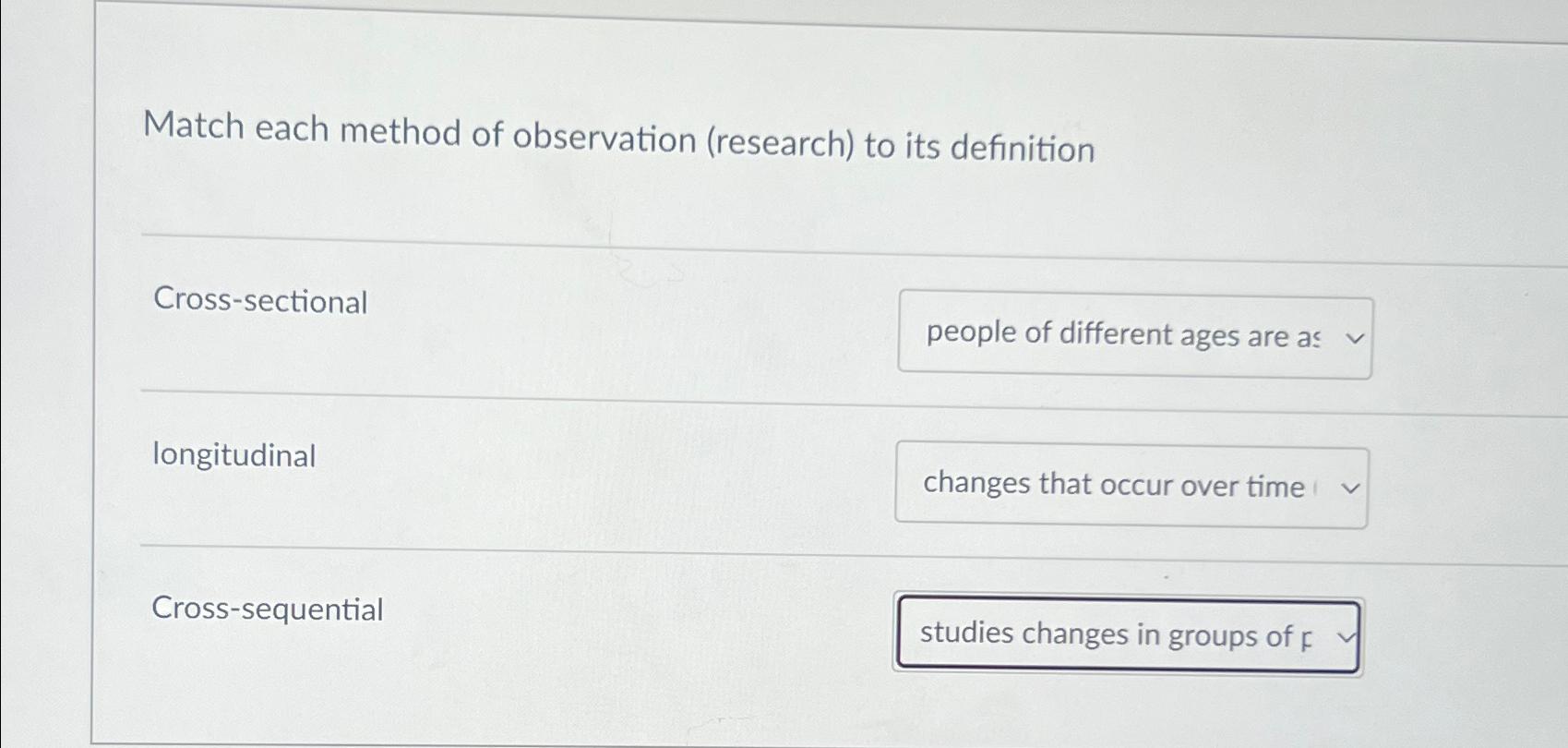 Solved Match each method of observation (research) ﻿to its | Chegg.com