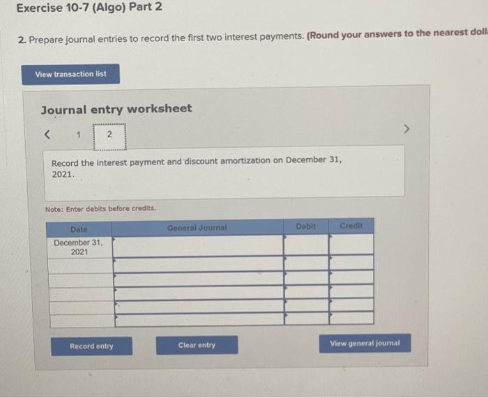 Solved Required information Exercise 10-7 (Algo) | Chegg.com
