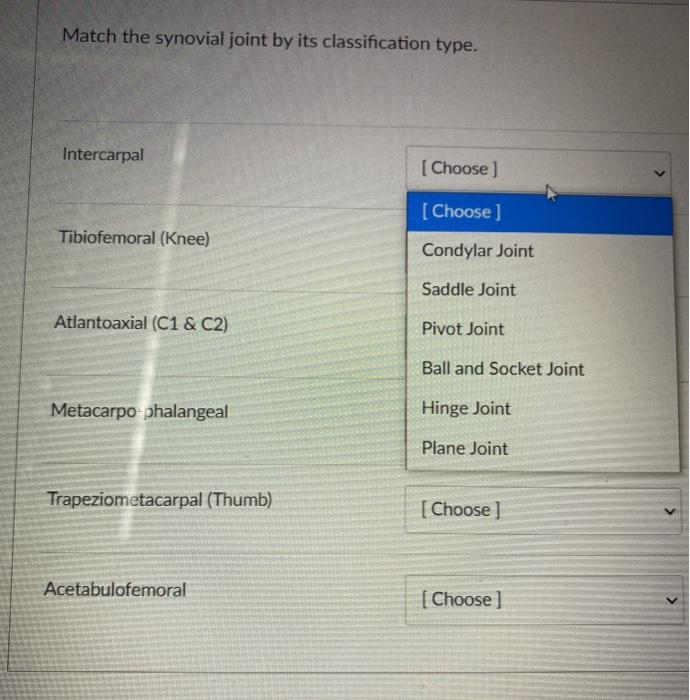 Solved Match the synovial joint by its classification type. | Chegg.com