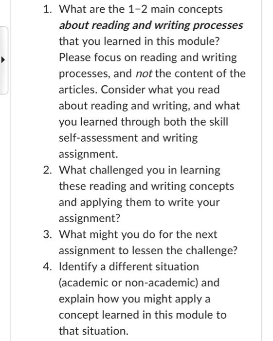 1. What are the 1-2 main concepts about reading and | Chegg.com