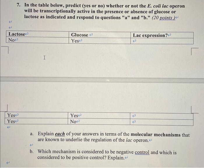 Solved 7. In the table below, predict (yes or no) whether or | Chegg.com