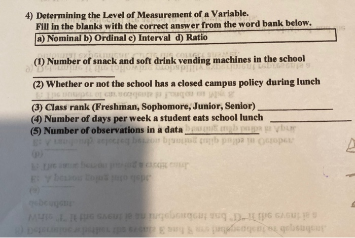 Solved 4) Determining the Level of Measurement of a | Chegg.com