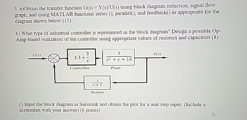 Solved a)Obtain the transfer function G(s)=YsU(s) ﻿using | Chegg.com