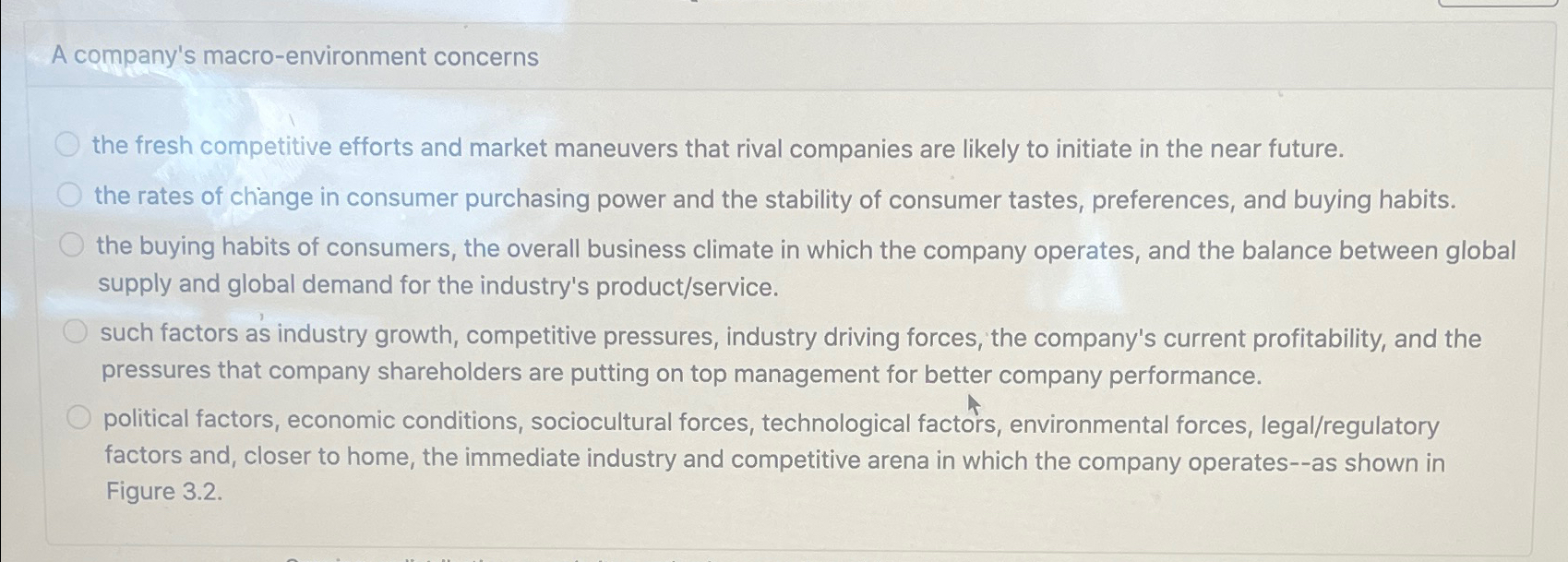 Solved A company's macro-environment concernsthe fresh | Chegg.com